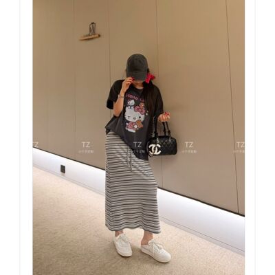 【婷子定制】150小个子改版夏日韩系松弛感天花板条纹半身裙E442