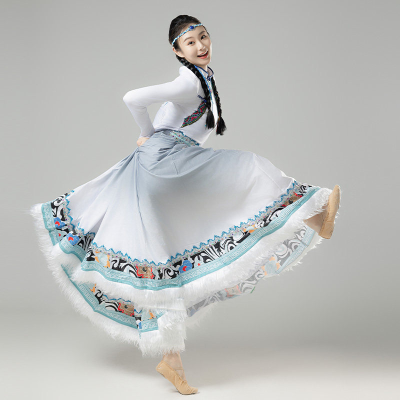 藏族舞蹈演出服装练习裙成人女民族舞台练功服上衣半身裙演出服