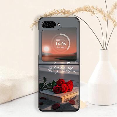 适用三星GalaxyZFlip5折叠屏手机壳三星W24FLIP玫瑰菊花花朵保护套高清彩绘保护壳