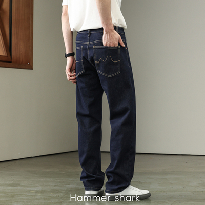 HAMMER SHARK原色牛仔裤男夏季美式复古男士四面弹力宽松直筒裤