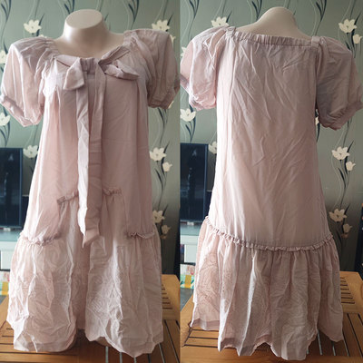 韩版方领连衣裙奶杏色雪纺泡泡袖