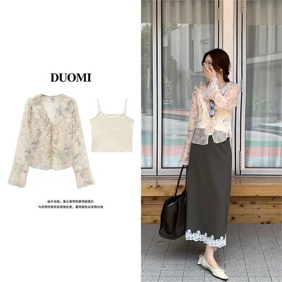 DUOMI【落絮轻颜】早秋新款时尚百搭碎花设计衬衫女小衫上衣D8710