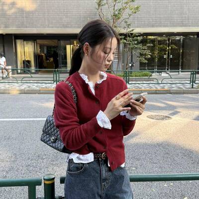 【现货】韩国The Barnnet八奶气质纯色显瘦圆领羊毛针织开衫外套