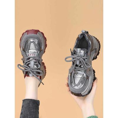 潮牌增高运动鞋女春秋2025新款跑步减震轻便银色老爹鞋厚底休闲鞋
