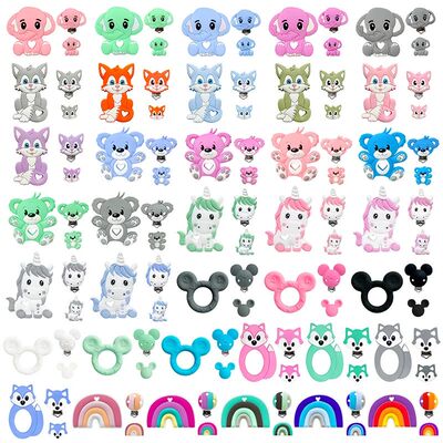 3pcs/set Silicone Cartoon Animal Figure Teether Beads and Cl
