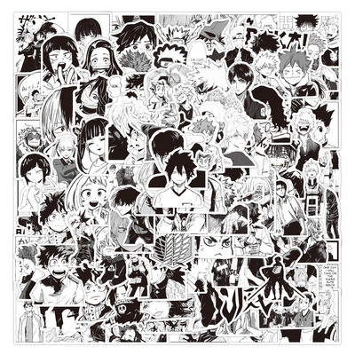 50PCS Mixed Anime Black and White Stickers Graffiti Toy Skat