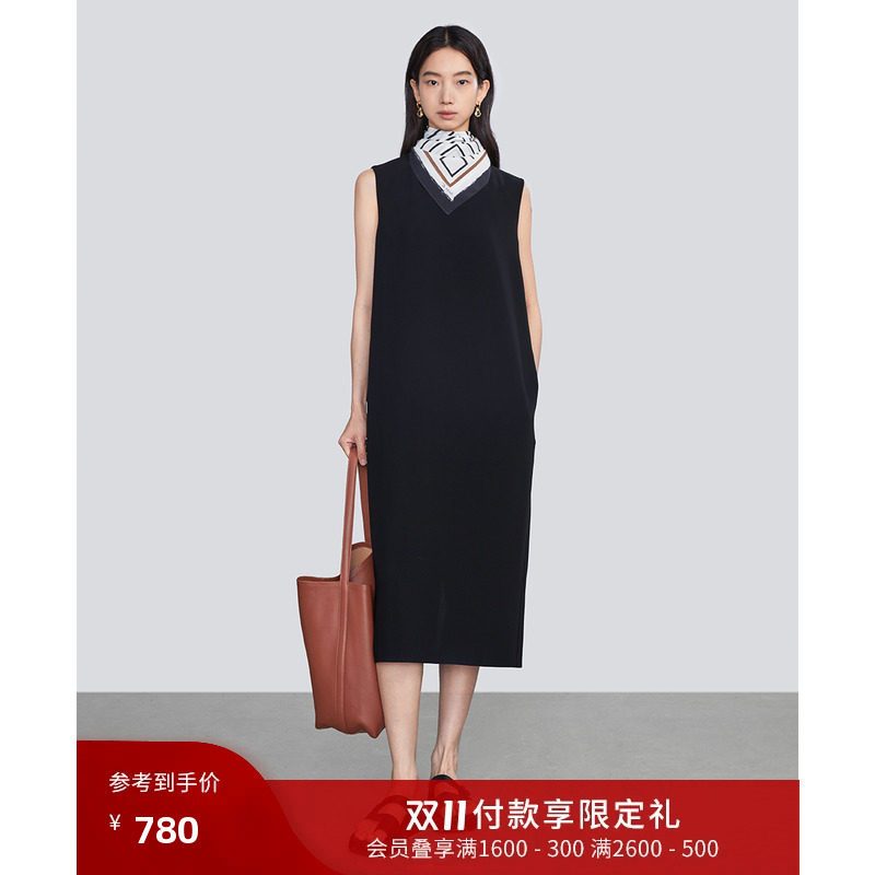 THE MOLAB三醋酸圆领无袖直身连衣裙重磅日本进口三醋酸连衣裙_虎窝淘