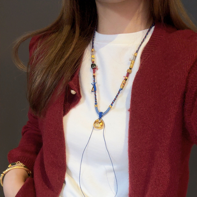 夫人手作 原创设计手工编织项链女款编绳黄金挂坠小胖福吊坠