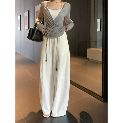 甜辣多多2026年春夏松弛感宽松藏肉梨形松紧腰弯刀阔腿裤女Z3769