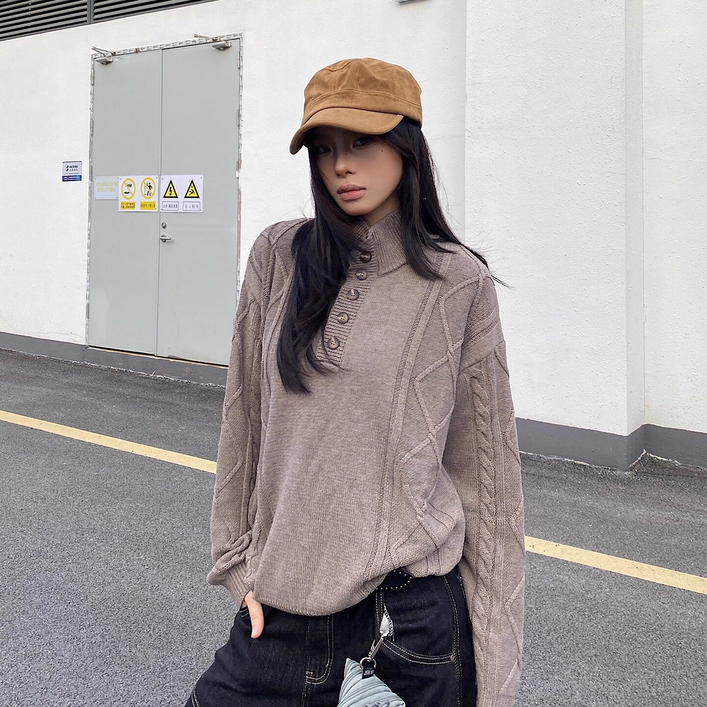 GGBAI 美式复古慵懒感老钱风立领毛衣女休闲百搭上衣秋冬新款ins