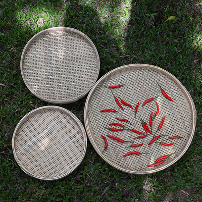 竹编晾晒圆簸箕有孔竹筛子绘画装饰竹匾家用无孔竹筲箕手工竹制品