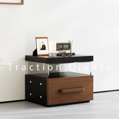 中古风黑色亚克力悬浮实木床头柜