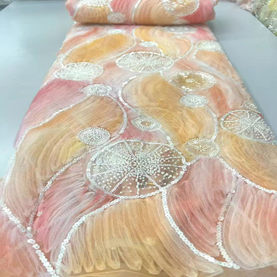 新品重磅珠管亮片网纱盘花刺绣蕾丝布料礼服面料fabic lace 5yard