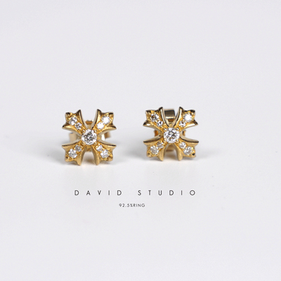 david推荐实心真金真钻22k黄金镶钻耳钉 个时尚ins推荐网红推荐