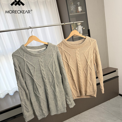 粗织圆领休闲长袖纯色针织毛衣