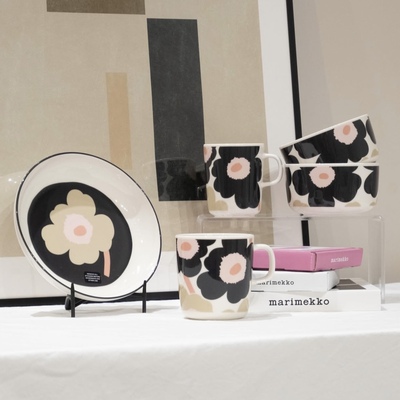 芬兰Marimekko2026年新品unikko炭灰粉沙色陶瓷北欧风马克杯盘碗