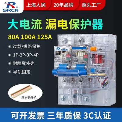 上海人民DZ47LE-125开关漏电保护器DZ158漏保开关2P3P4P100A125A