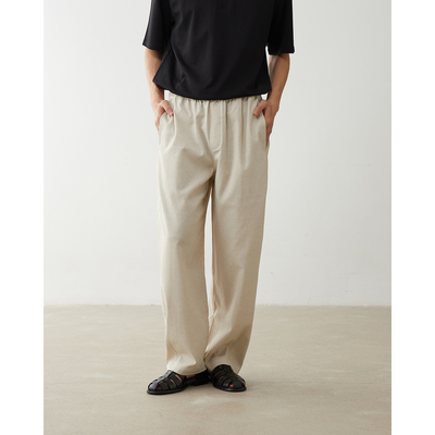 亚麻棉索罗娜混纺抗皱凉感宽松廓形懒人长裤男 kurokawa黑川