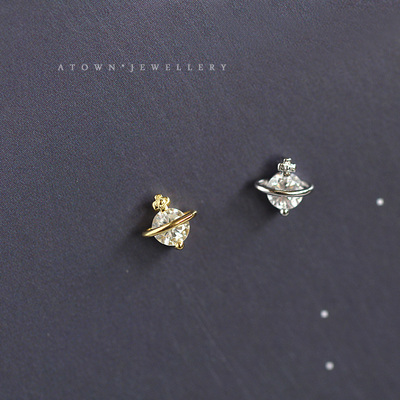 纯银14k金冷淡风迷你小行星耳钉