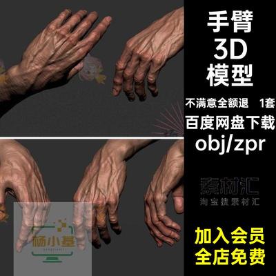 C4D白膜无贴图写实手臂男人胳膊手掌obj建模zpr模型3d设计zb素材