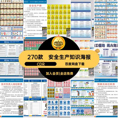 围墙围挡施工制度展板CDR安全生产模板知识H5工地海报270款漫画