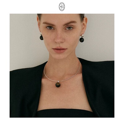 KHEMIA镀18K白金虎眼Orb项链