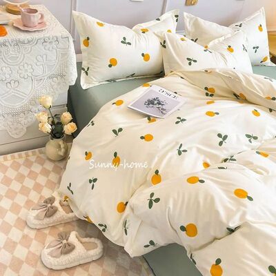 Ins Style Duvet ver Set with Flat Sheet Pillowcases Cute Ora