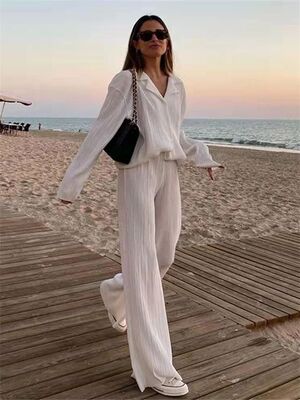 wsevypo Women Pleated 2 Piece Pants Sets Spring Summer Sreet