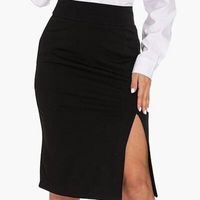 Solid Color Slim Fit Hip-vering Skirt, Hip-vering Slit Skirt