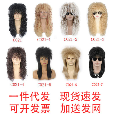 Hot Men's Cyberpunk Rock Long Curly Hair Halloween Masquerad
