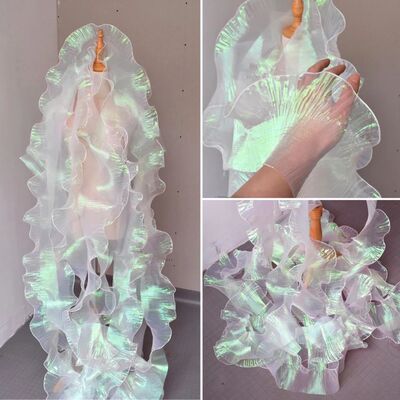 1 Yard Mermaid Pleated Flower Lace Magic Color Laser Gradien