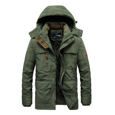 2024 Men's Fleece Cotton Coat, Mid-length Hooded Cotton Coat