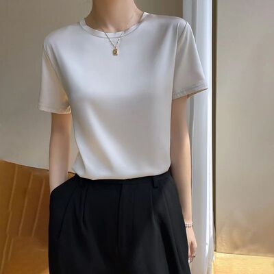High Quality Satin Summer Short Sleeved T-shirt, Suitable Fo