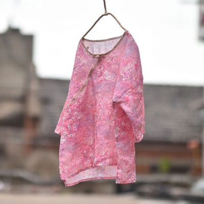 Women Printed Ramie Shirts ops Ladies Print Ramie Irregular