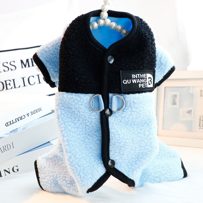 狗狗衣服秋冬装四腿羊羔绒撞色棉衣背开扣牵引小型犬泰迪宠物6987