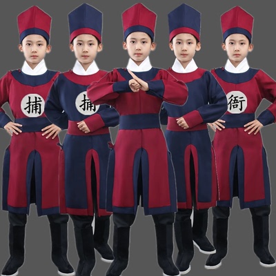 儿童演出服明制古装衙役服装男童捕快侍卫官兵古代轿夫武松打虎服
