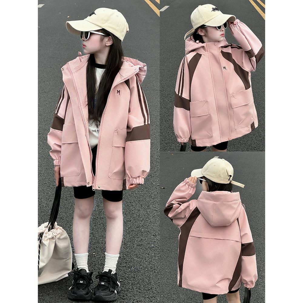 冲锋衣女童秋装2025新款女大童春秋款连帽外套儿童时髦秋季夹克衫