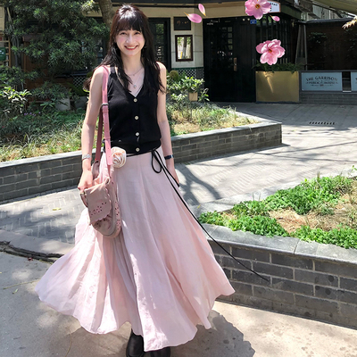 Tetu STUDIO 2025SS 三色苎麻纱微褶皱垂坠大摆量半裙