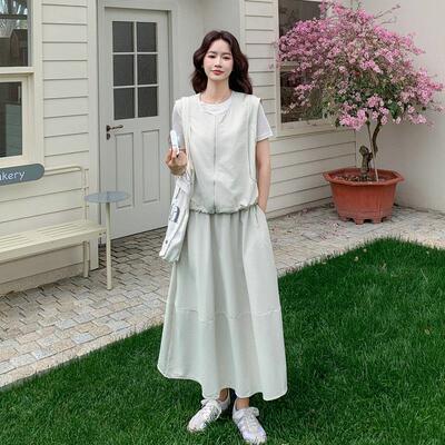 米色高韩版随闲性松弛感休马甲套装女新款两腰显瘦半身裙2B239-88