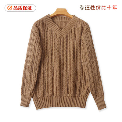 4636麻花毛衣 秋季新款v领套头纯色百搭简约长袖毛针织衫女外贸