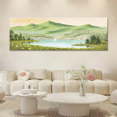 HESD.ART《青山聚宝》背有靠山客厅纯手绘油画横幅肌理装饰画挂画