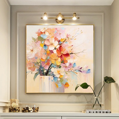 《清新花语》现代简约玄关手绘油画大芬村肌理花卉客厅挂画餐厅画
