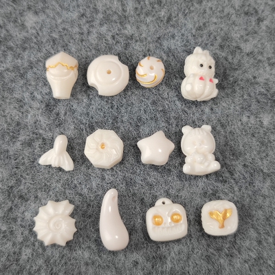 高瓷驼骨雕刻件卡子背云三通阿呆项链吊坠diy手工编绳文玩配件