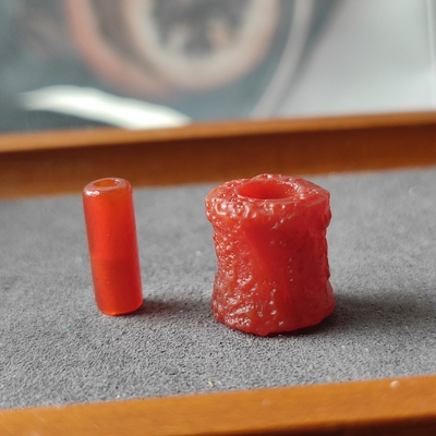 藏传红玛瑙天然大孔道包浆桶珠老型手作diy文玩手串腰珠顶珠隔珠