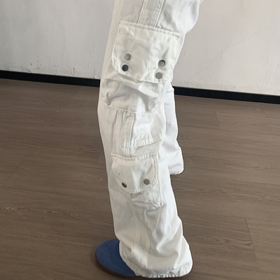 美式高街vibe风多口袋白色工装裤