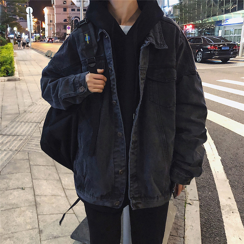 春秋男士牛仔夹克韩版潮流工装青少年港风宽松bf上衣百搭外休闲套