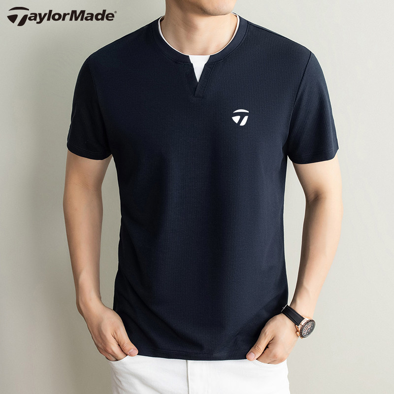 TaylorMade泰勒梅高尔夫男士老钱风休闲短袖T恤假两件圆领上衣夏