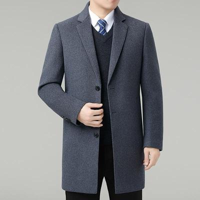 秋冬西装领双面羊毛呢8853-YY中大衣男长款爸爸外季套休闲拆装卸