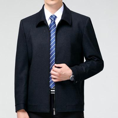 装羊毛夹克秋冬中老休闲年翻领免2397烫爸爸格子宽松毛料男茄克外