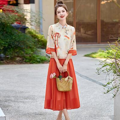 新中式国风两件连衣裙女夏新款时减龄改良尚旗套汉服套袍ZLE292Y